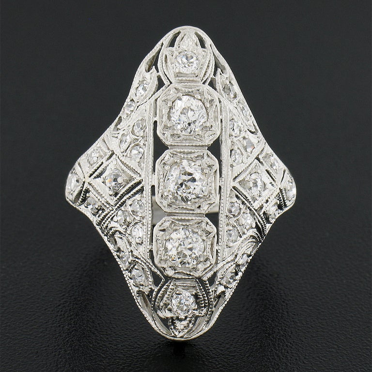 Antique Edwardian Platinum European Diamond Milgrain Filigree Long ...