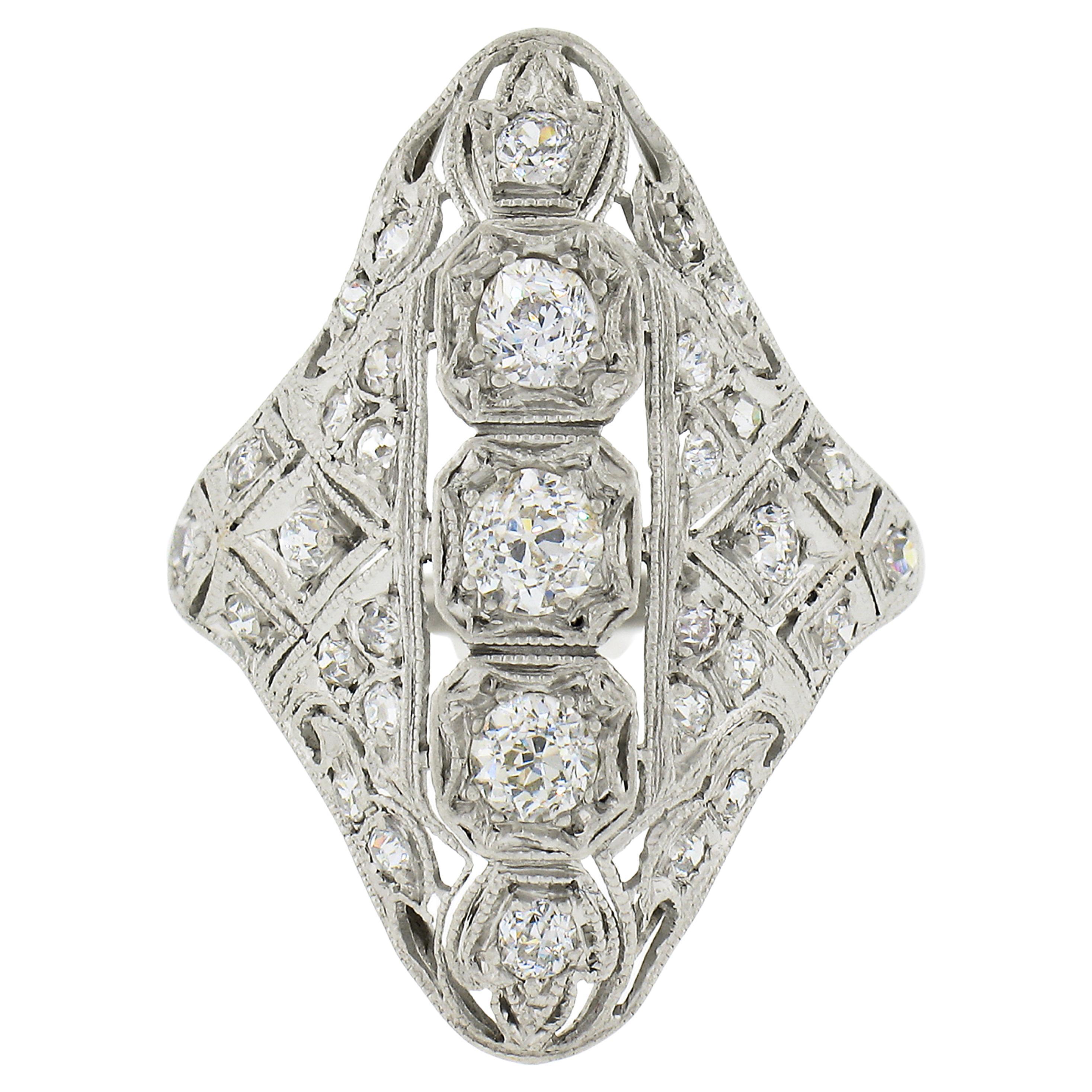 Edwardian 3 Stone Filigree Ring - 12 For Sale on 1stDibs