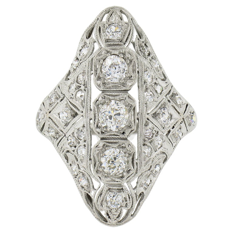 Antique Edwardian Platinum European Diamond Milgrain Filigree Long ...