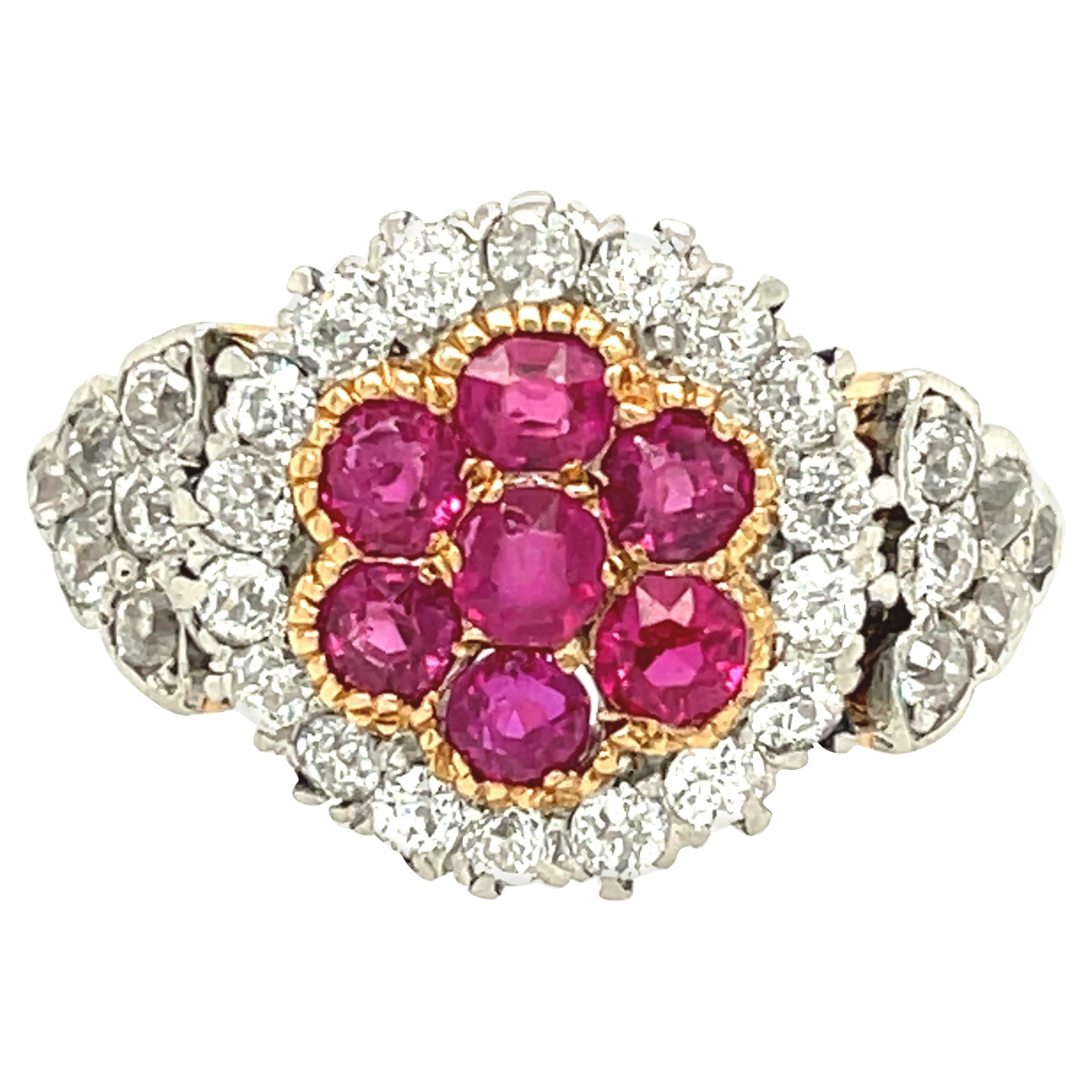 Antique Ruby and Diamond Platinum Dome Cluster Cocktail Ring, Circa ...