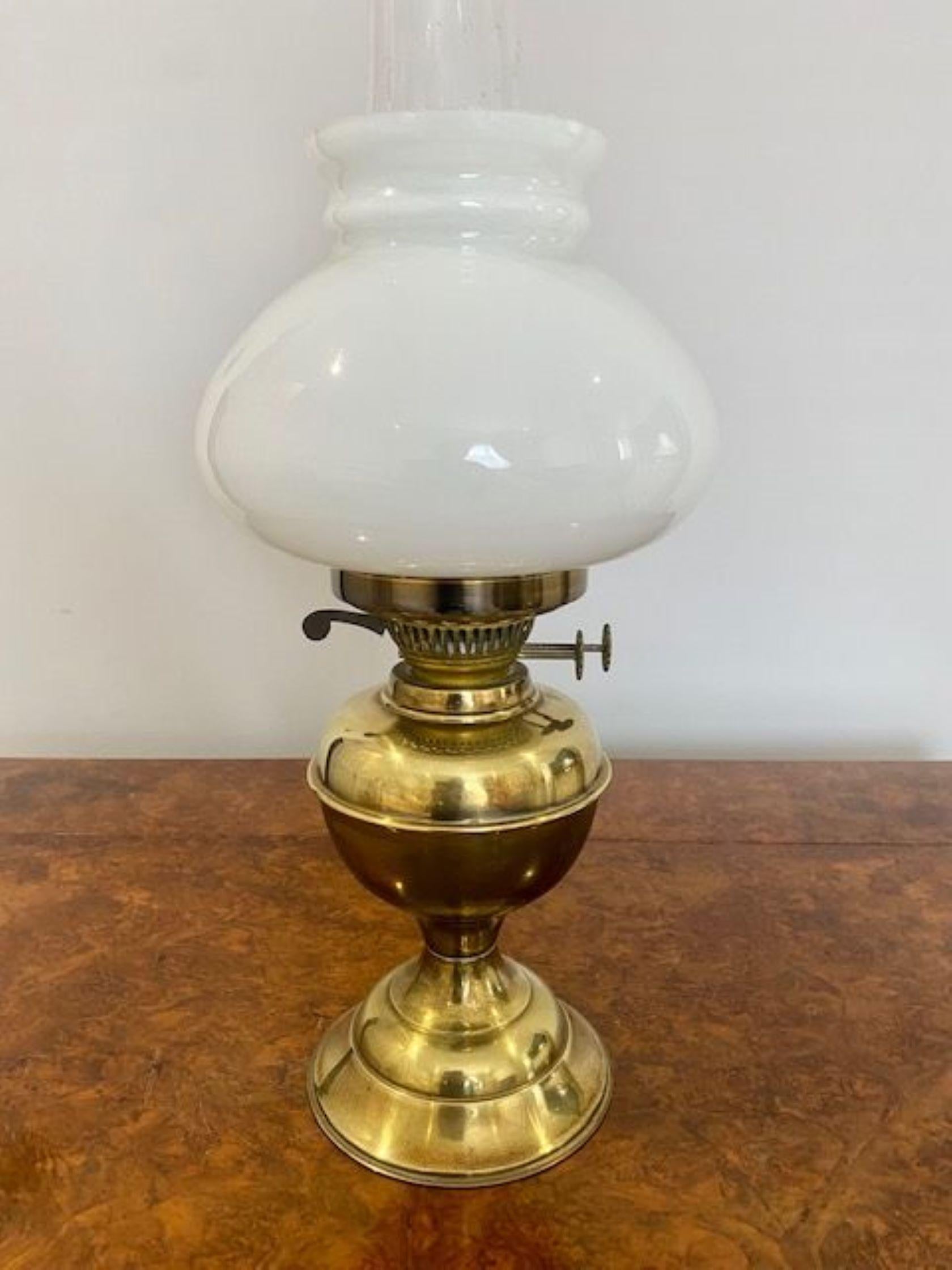 Antique Edwardian Quality Brass And Glass Oil lamp For Sale at 1stDibs