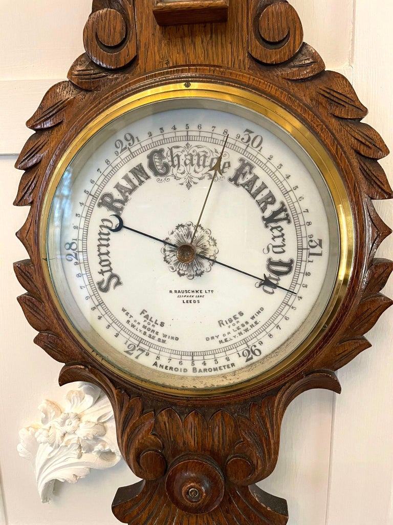 Antique Edwardian Quality Carved Oak Aneroid Banjo Barometer For Sale ...