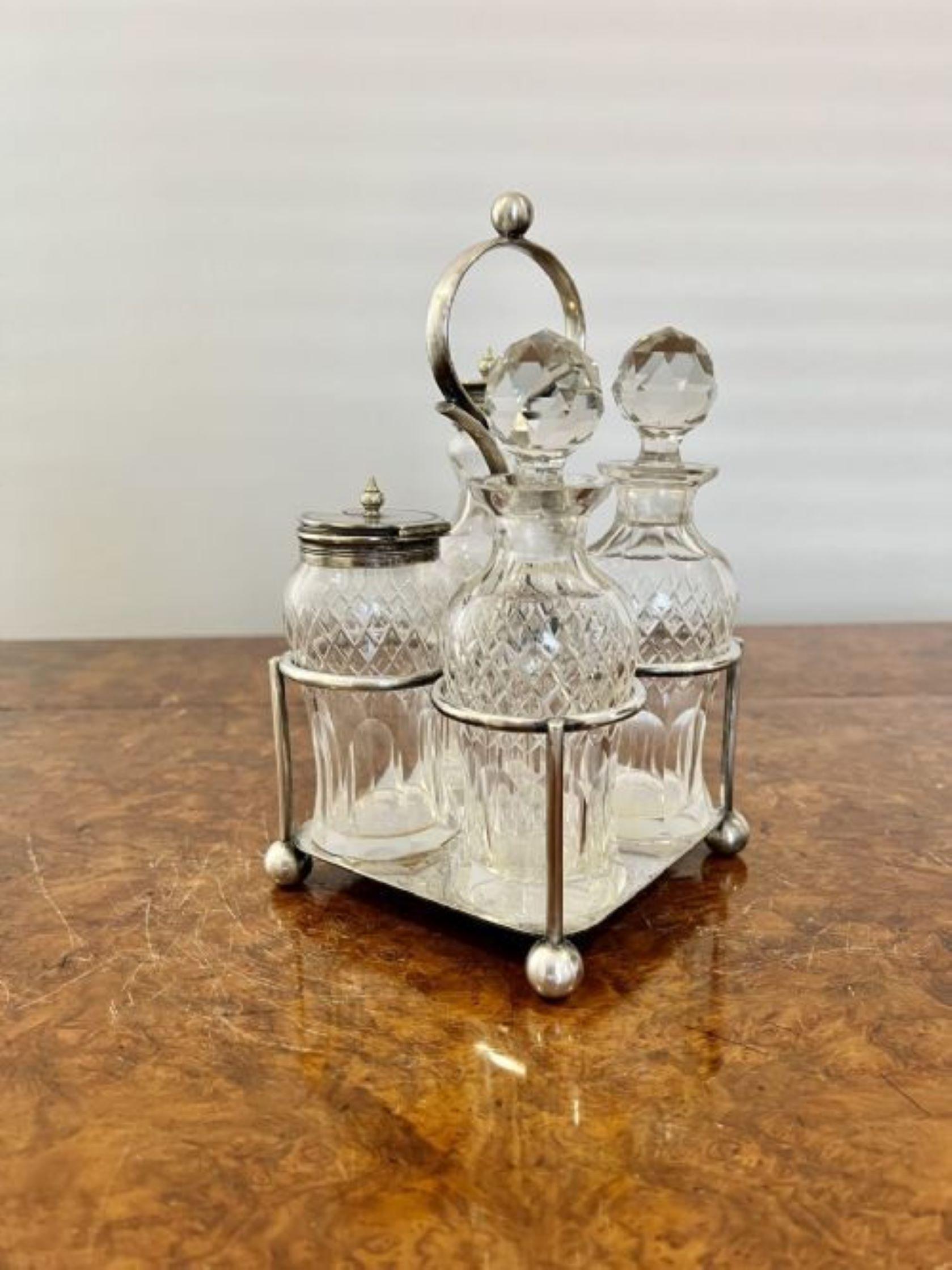 Antique Edwardian quality cut glass and silver plated cruet set For ...