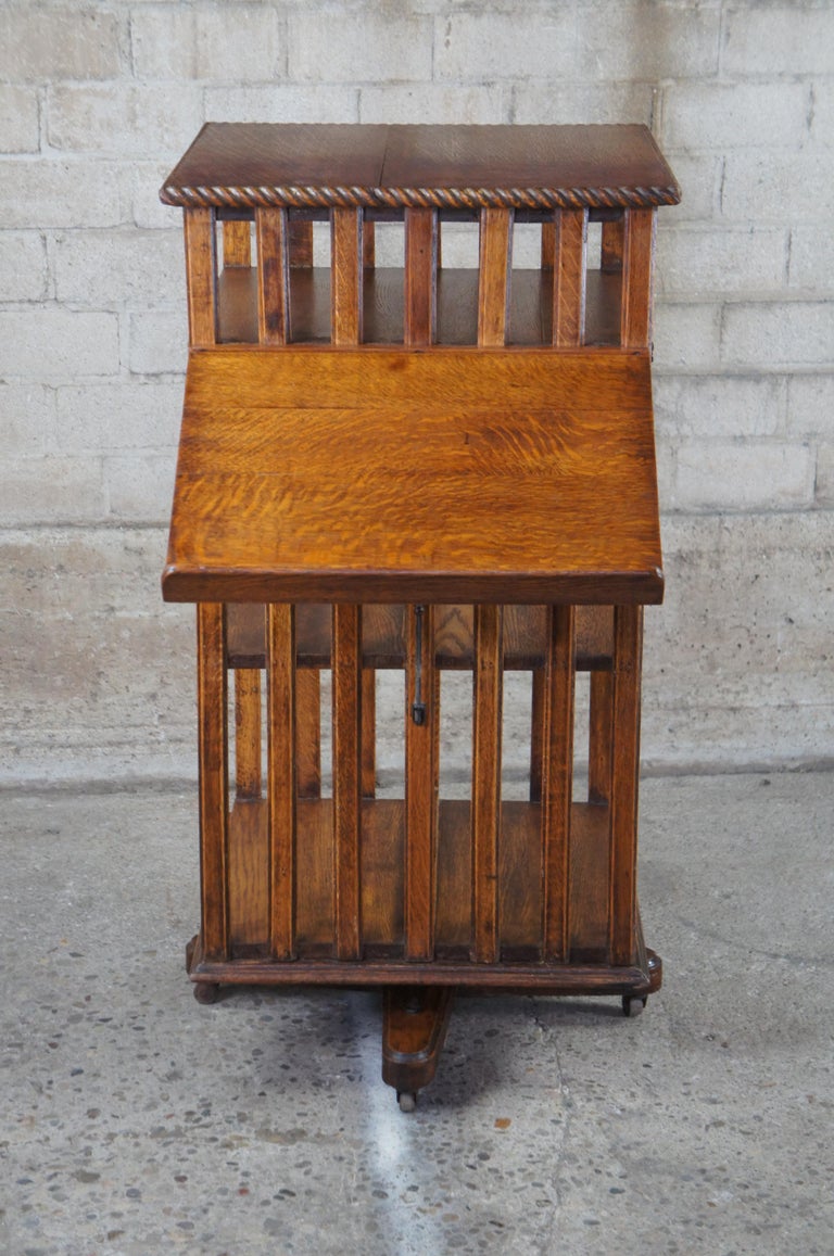Antique Edwardian Quartersawn Oak Revolving Library Bookcase Pedestal ...