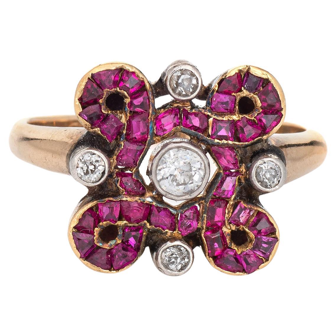 Fine Peridot Ruby Diamond Platinum Ring For Sale at 1stDibs