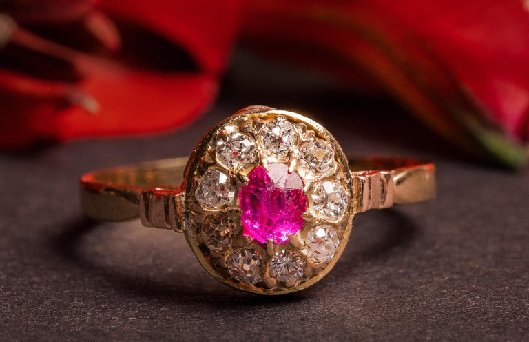 Antique Edwardian Ruby and Diamond Cluster Ring, Antique Ruby Daisy ...