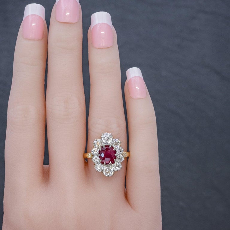 Antique Edwardian Ruby Diamond Cluster Ring 1.15ct Ruby For Sale at 1stDibs