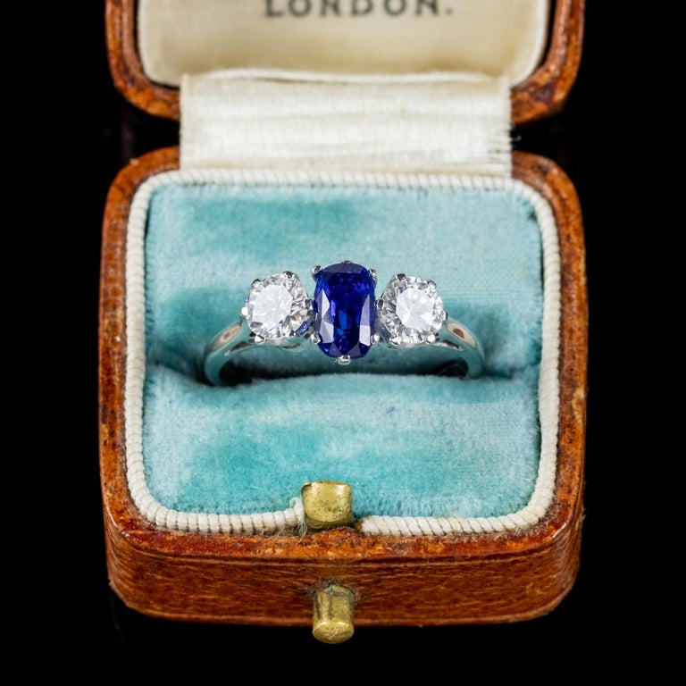 Antique Edwardian Sapphire Diamond Trilogy Ring 18 Carat Gold, circa ...
