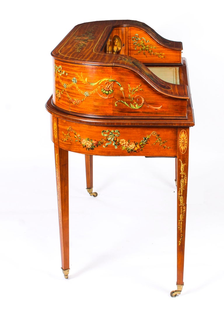 Antique Edwardian Satinwood and Floral Painted Carlton House Writing ...