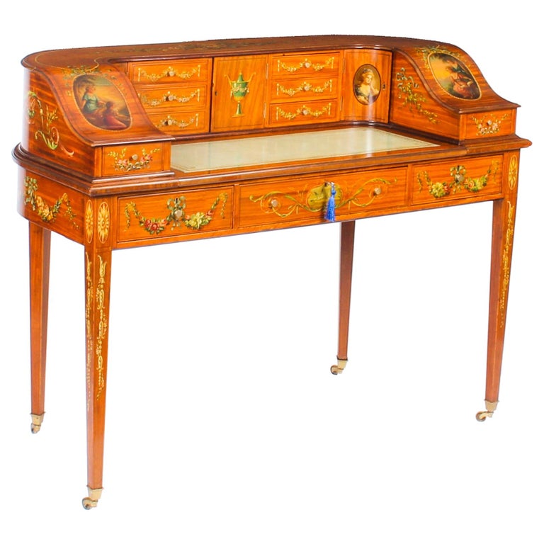 Antique Edwardian Satinwood and Floral Painted Carlton House Writing ...