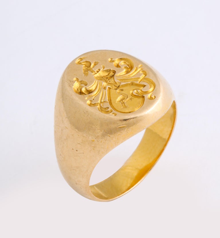 Antique Edwardian Signet Ring of Two Storks by Larter and Sons at 1stDibs
