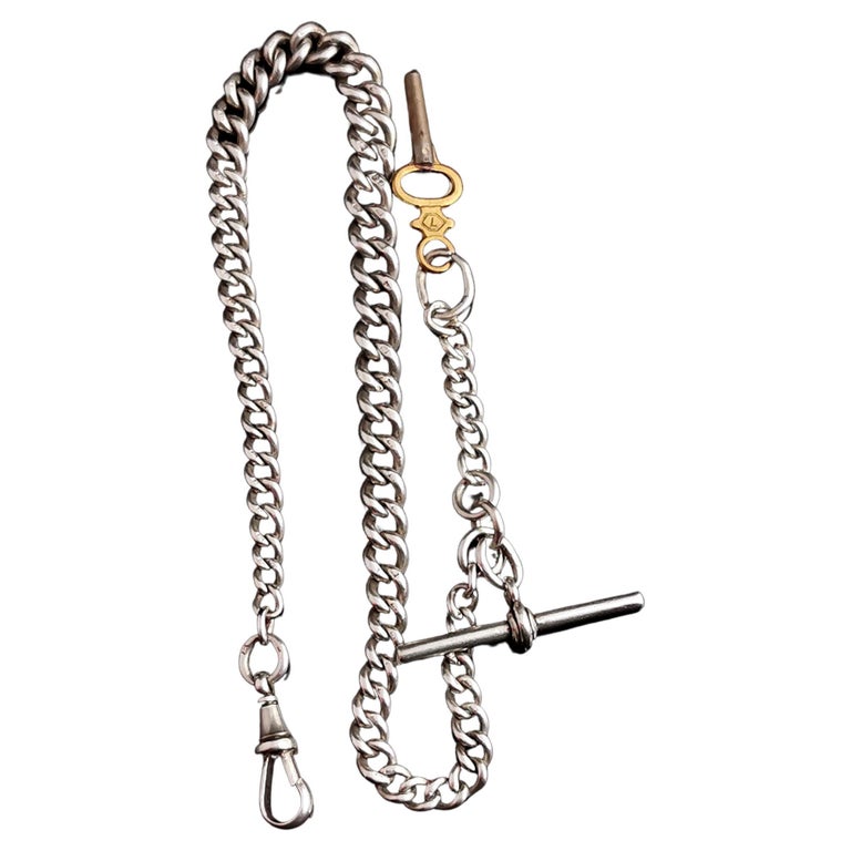 Antique Edwardian Silver Albert Chain, Watch Chain at 1stDibs