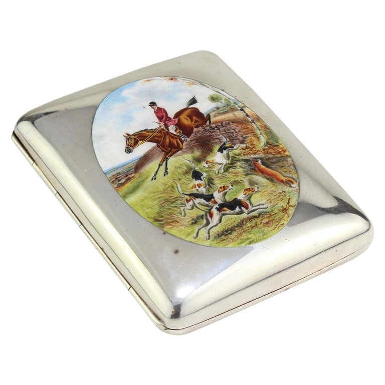 Antique Edwardian Silver Cigarette Box with Enamelled Picture For Sale ...