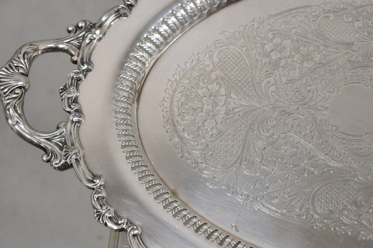 Antique Edwardian Silver Plated Oval Serving Platter Tray w/ Pierced ...