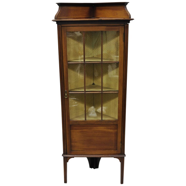 Antique Edwardian Small Corner Display Cabinet Inlaid Curio at 1stDibs
