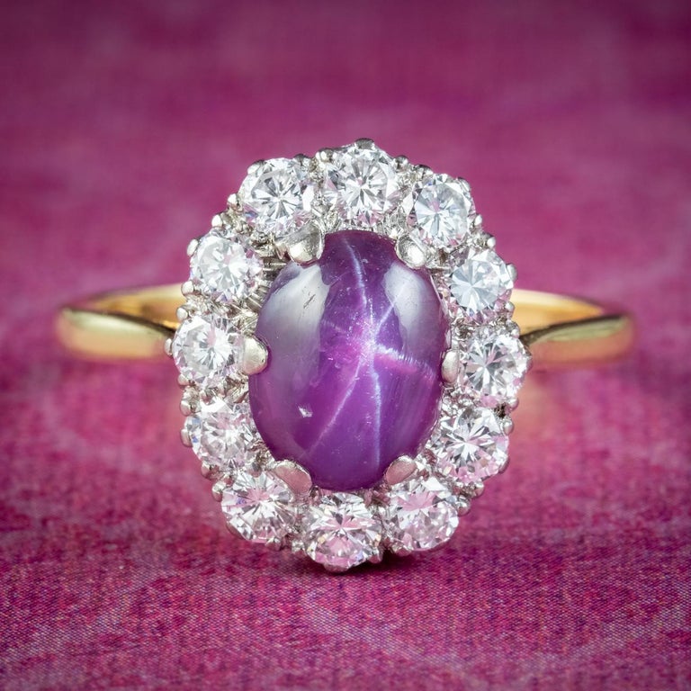 Antique Edwardian Star Ruby Diamond Ring 1.8ct Cabochon Ruby For Sale ...