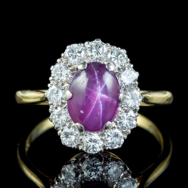 Antique Edwardian Star Ruby Diamond Ring 1.8ct Cabochon Ruby For Sale at 1stDibs