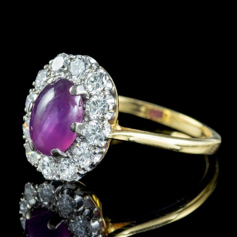 Antique Edwardian Star Ruby Diamond Ring 1.8ct Cabochon Ruby For Sale at 1stDibs