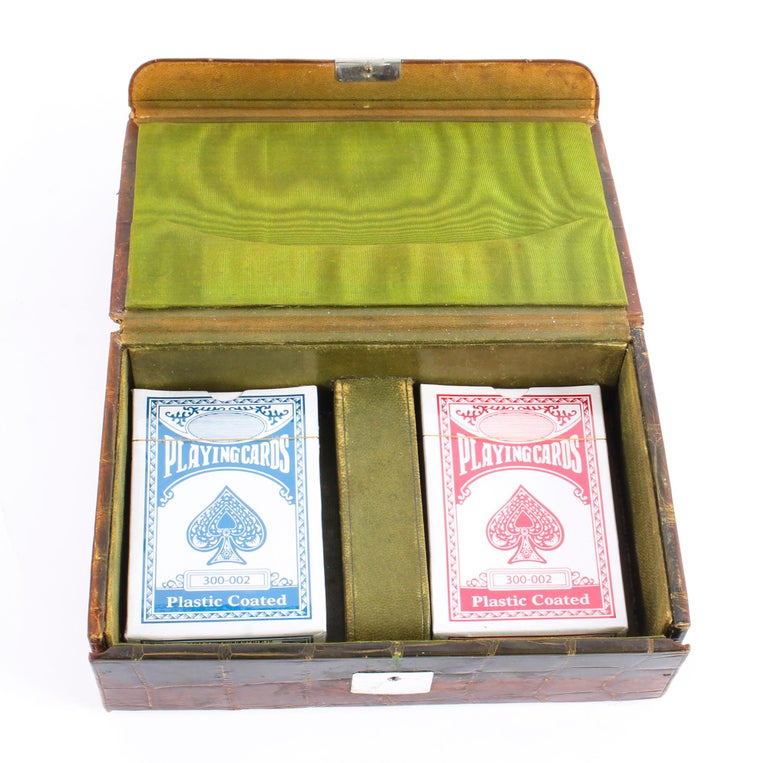 Antique Edwardian Sterling Silver and Crocodile Leather Bridge Box ...