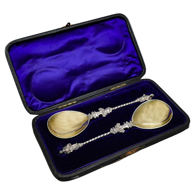 Antique Edwardian Sterling Silver Cased Pair of Silver Spoons For Sale ...