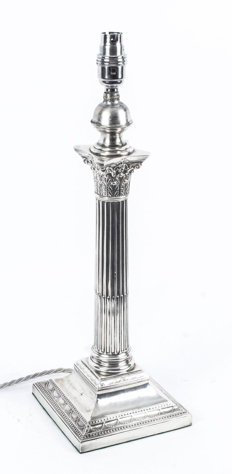 Antique Edwardian Sterling Silver Corinthian Column Table Lamp 1908 at ...