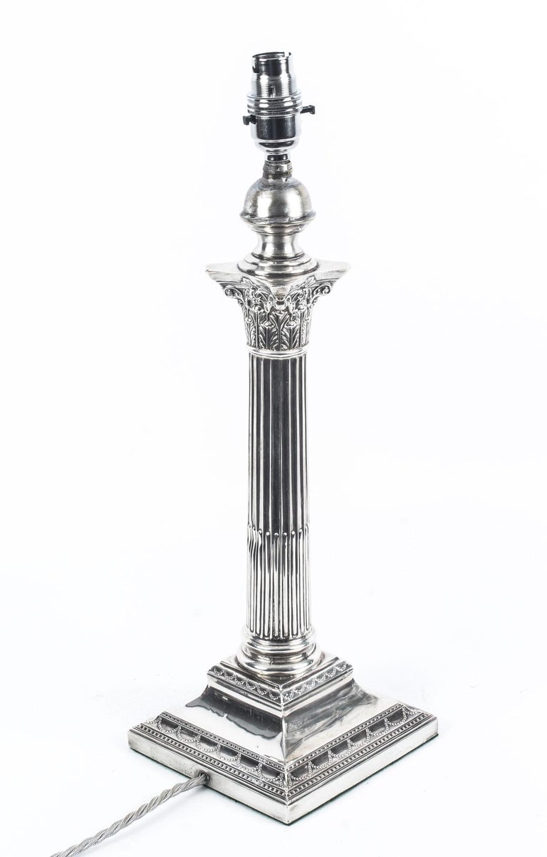 Antique Edwardian Sterling Silver Corinthian Column Table Lamp 1908 at ...