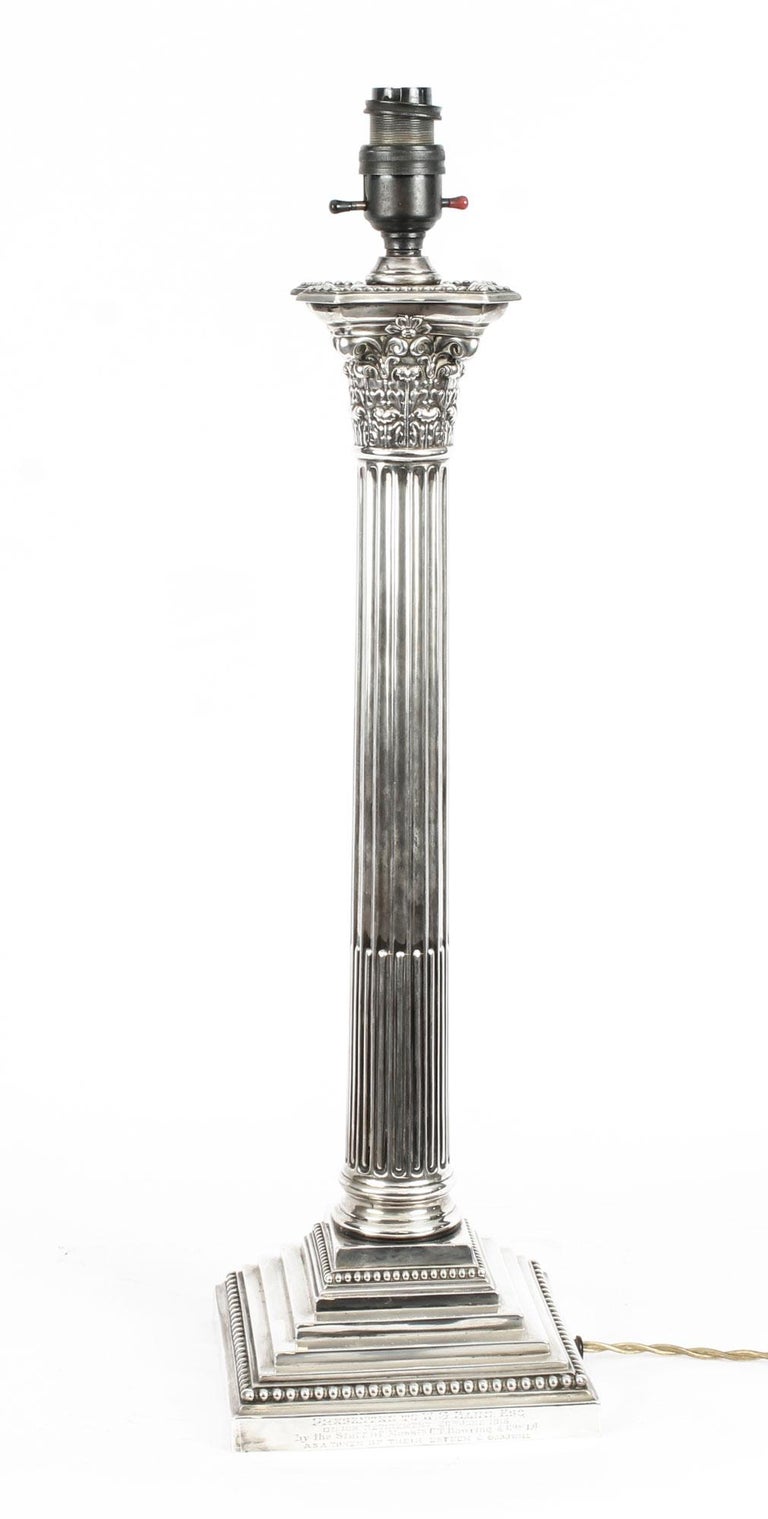 Antique Edwardian Sterling Silver Corinthian Column Table Lamp Dated ...