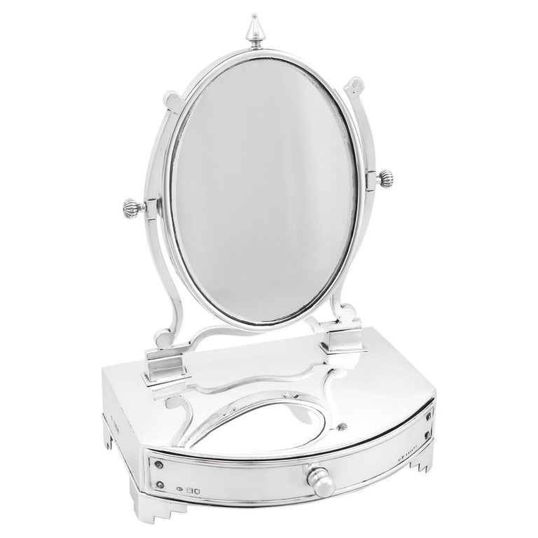 Antique Edwardian Sterling Silver Dressing Table Mirror and Jewelry Box ...