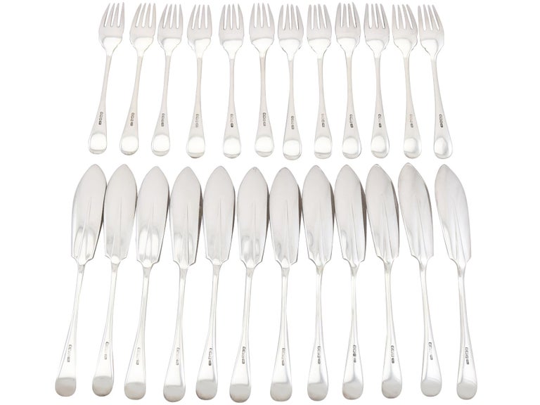 Antique Edwardian Sterling Silver Fish Service for Twelve Persons at ...