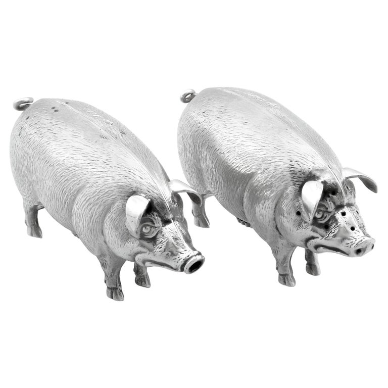 Antique Edwardian Sterling Silver Pig Salt and Pepper Shakers For Sale ...