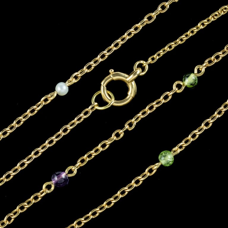 Antique Edwardian Suffragette Chain 15ct Gold Amethyst Peridot Pearl ...