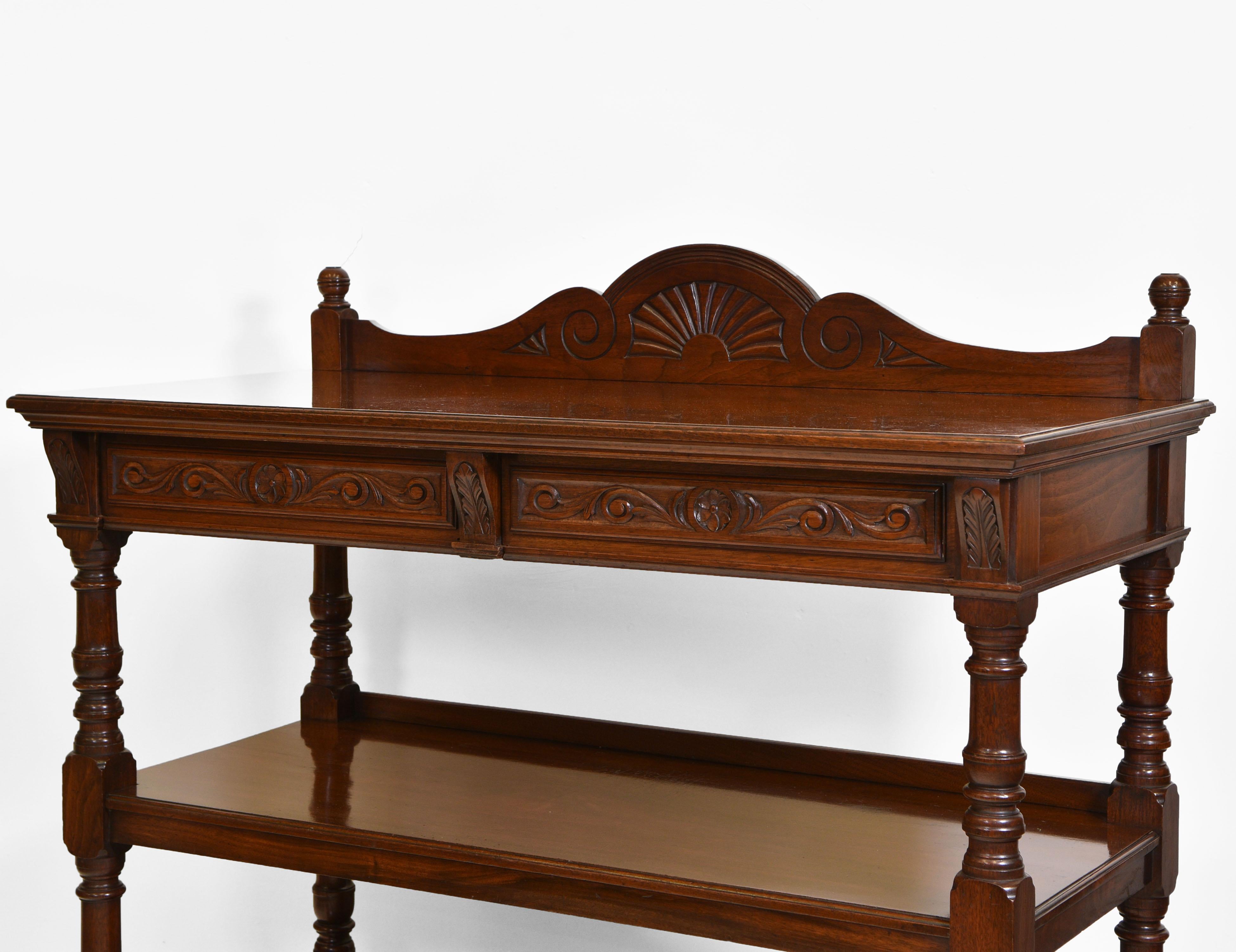 Antique Edwardian Walnut Buffet Server Table with Two Drawers at 1stDibs