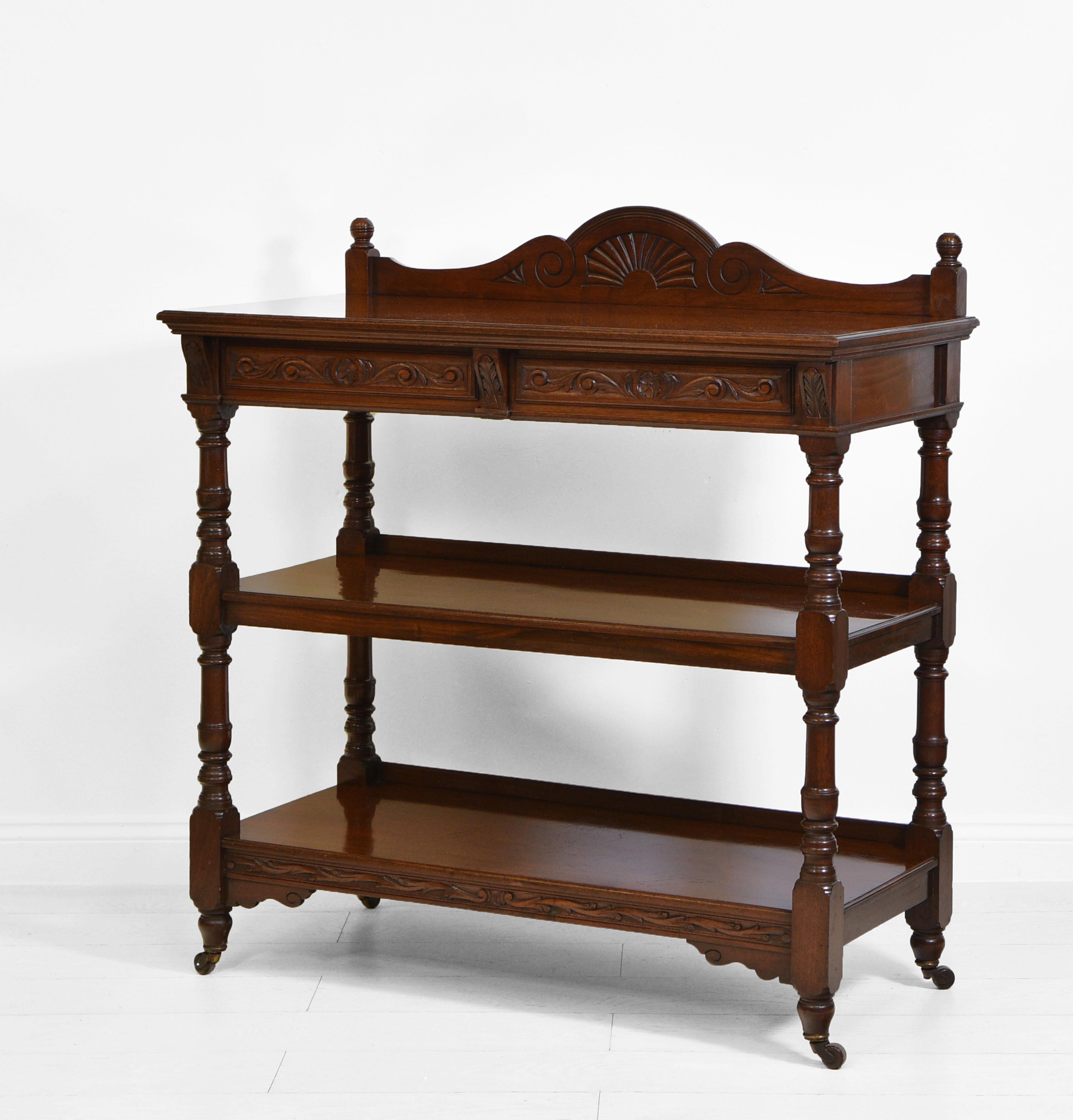 Antique Edwardian Walnut Buffet Server Table with Two Drawers at 1stDibs