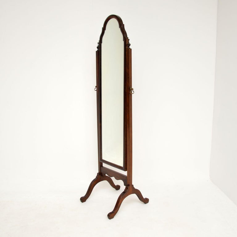 Antique Edwardian Walnut Cheval Mirror For Sale at 1stDibs