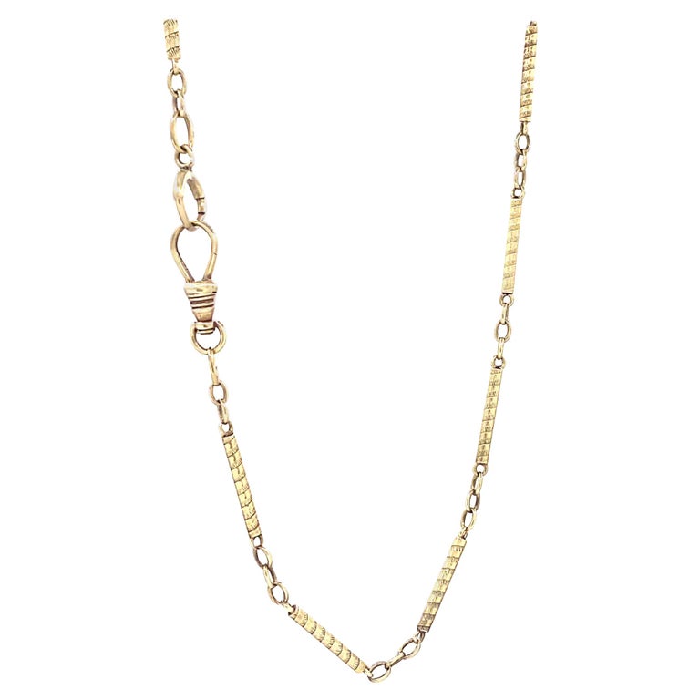 Antique Edwardian Watch Chain 14 Karat Gold Bar Link Necklace at 1stDibs