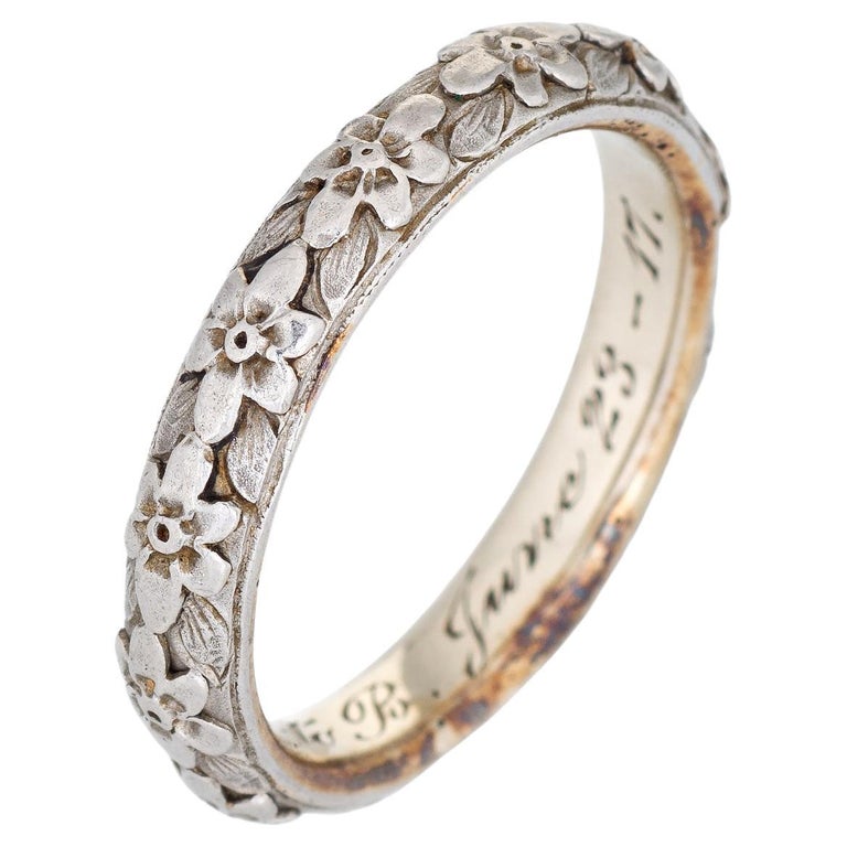 Antique Edwardian Wedding Ring c1917 Platinum 14k Gold Flower Pattern 5 ...