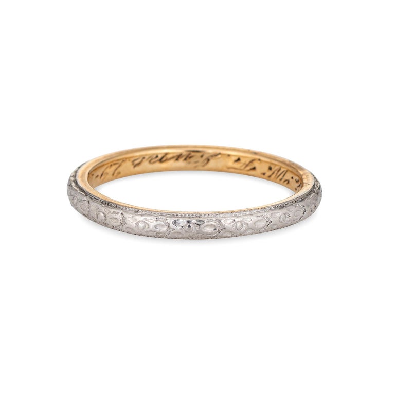 Antique Edwardian Wedding Ring Flower Pattern Band Platinum 14k Gold ...