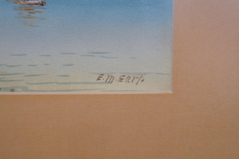 Antique Edwin Earp Nautical Mountain Seascape Sailboat Watercolor ...