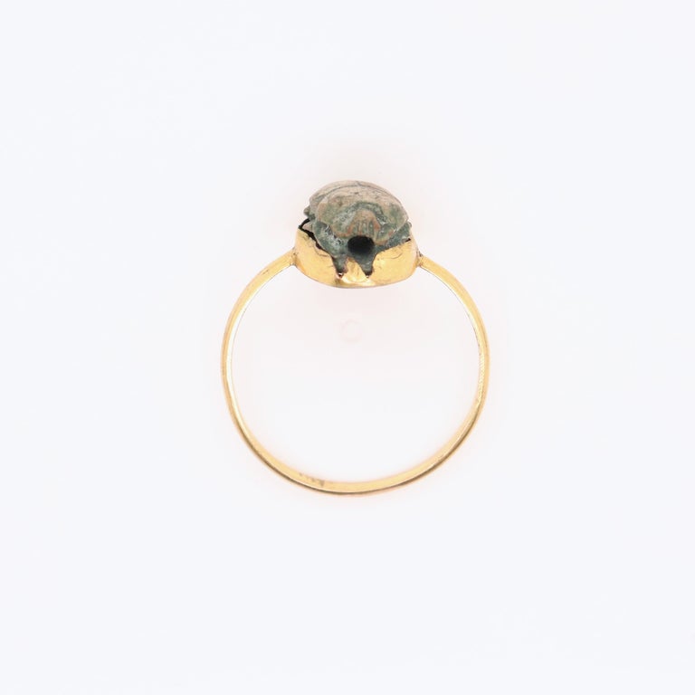 Antique Egyptian Gold and Faience Pottery Scarab Ring For Sale at 1stDibs