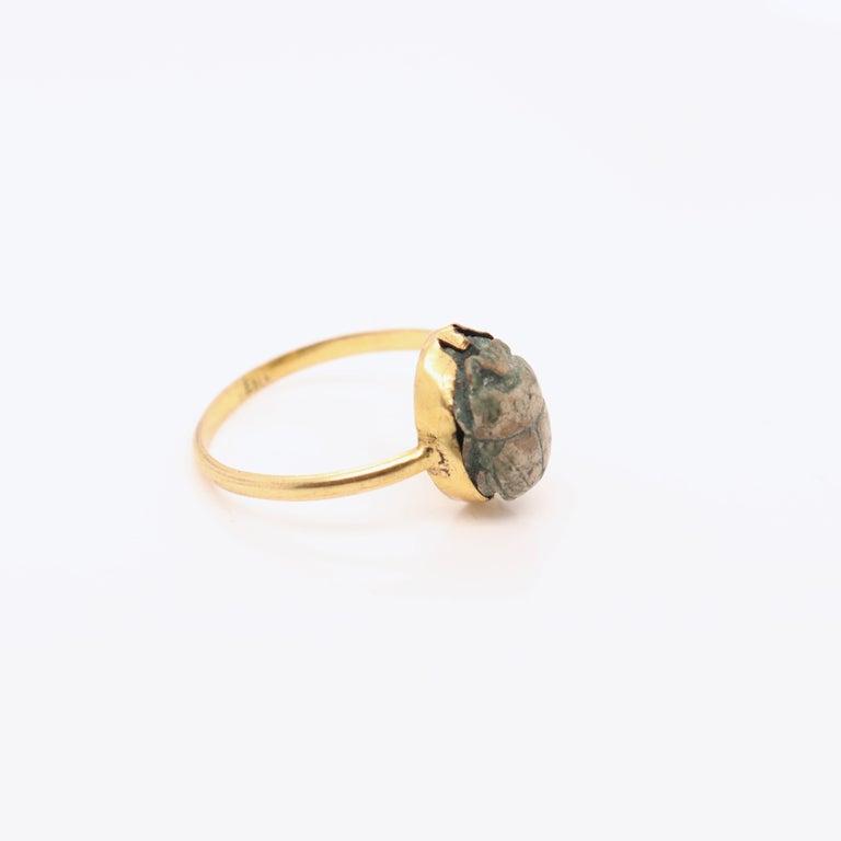 Antique Egyptian Gold and Faience Pottery Scarab Ring For Sale at 1stDibs