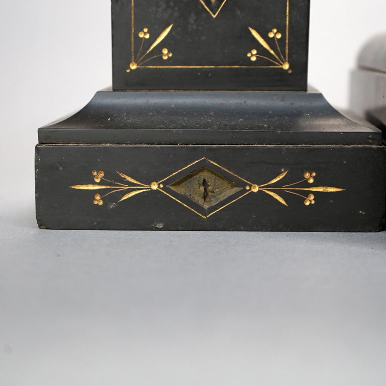 Antique Egyptian Revival 3-Piece Slate and Marble Open Escapement Clock ...