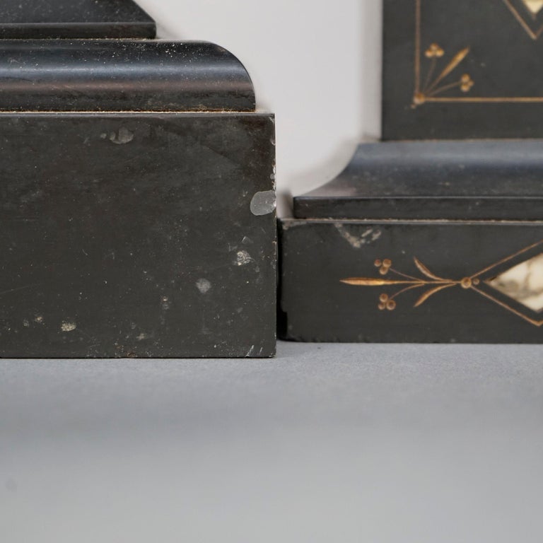 Antique Egyptian Revival 3-Piece Slate and Marble Open Escapement Clock ...