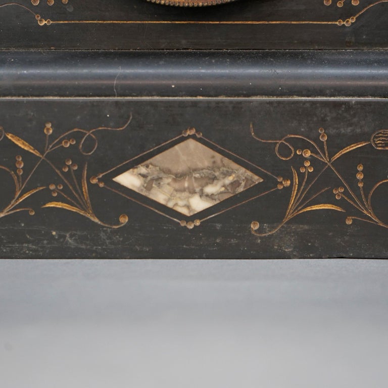 Antique Egyptian Revival 3-Piece Slate and Marble Open Escapement Clock ...
