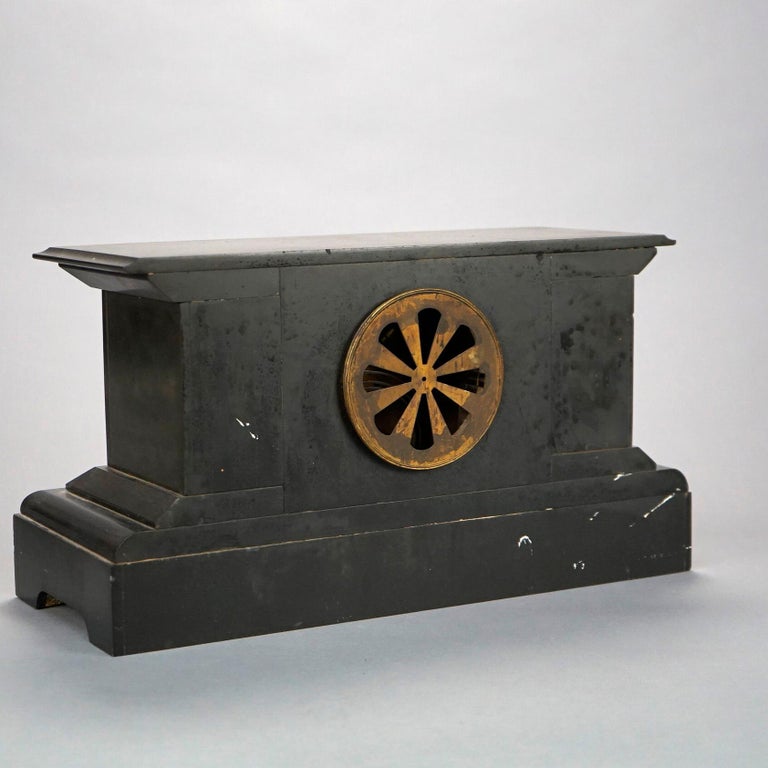 Antique Egyptian Revival 3-Piece Slate and Marble Open Escapement Clock ...