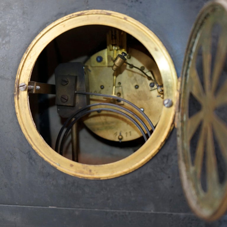 Antique Egyptian Revival 3-Piece Slate and Marble Open Escapement Clock ...