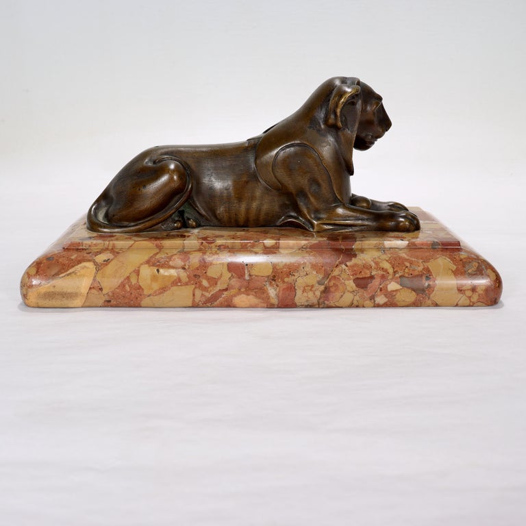 Antique Egyptian Revival Bronze Sculpture of a Lion on a Marble Plinth ...