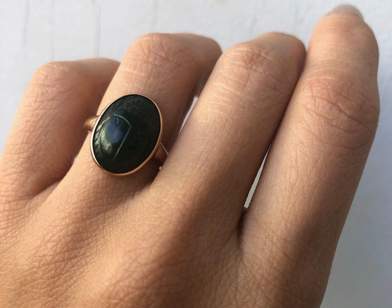 Antique Egyptian Revival Scarab Jade Art Deco 14 Karat Rose Gold Ring ...