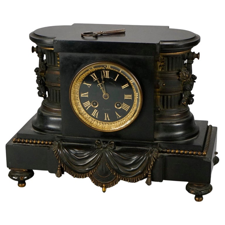 Antique Egyptian Revival Slate Mantle Clock, Bigelow Kennard Boston ...