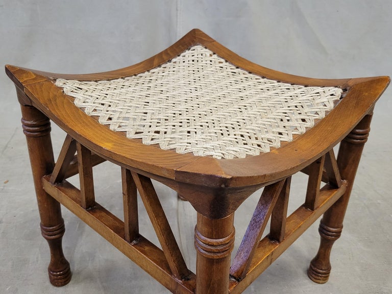 Antique Egyptian Revival Thebes Stools with Woven Cord Seats by Liberty ...