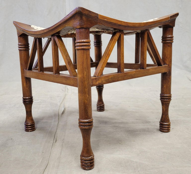 Antique Egyptian Revival Thebes Stools with Woven Cord Seats by Liberty ...